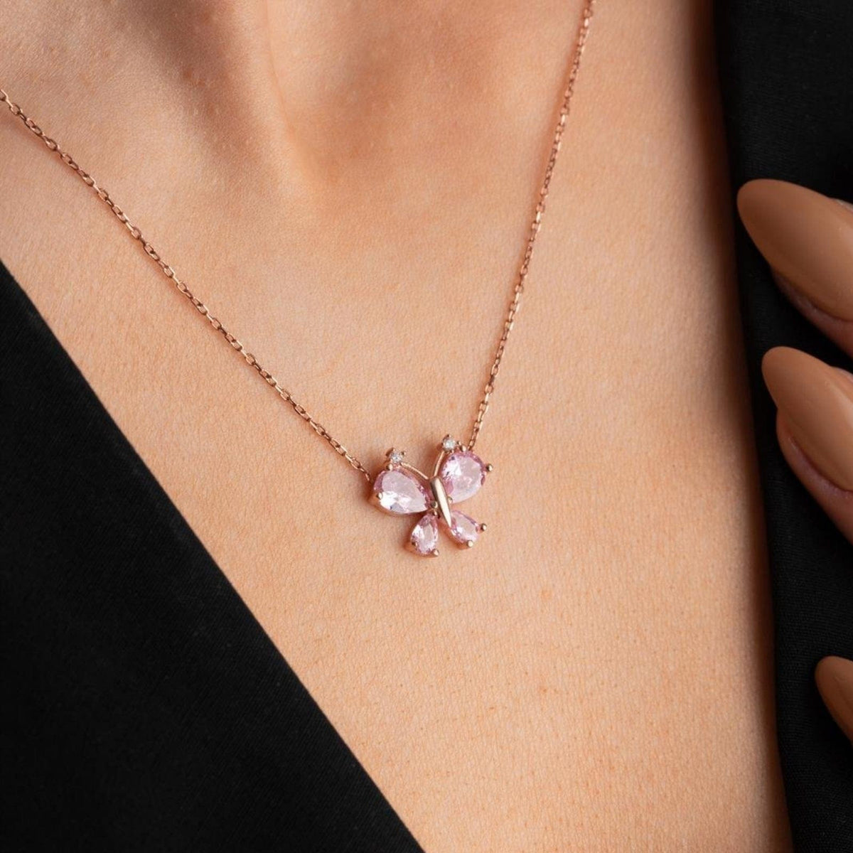 Hallmark Silver Dragonfly Necklace with Pink Zircon Stone – Zarkan