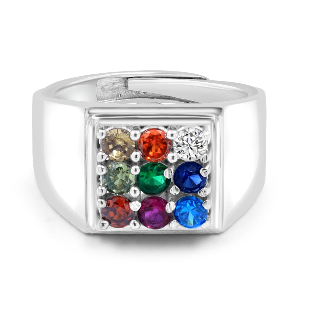 Zarkan 925 Silver Navratna American Diamond Ring For Men