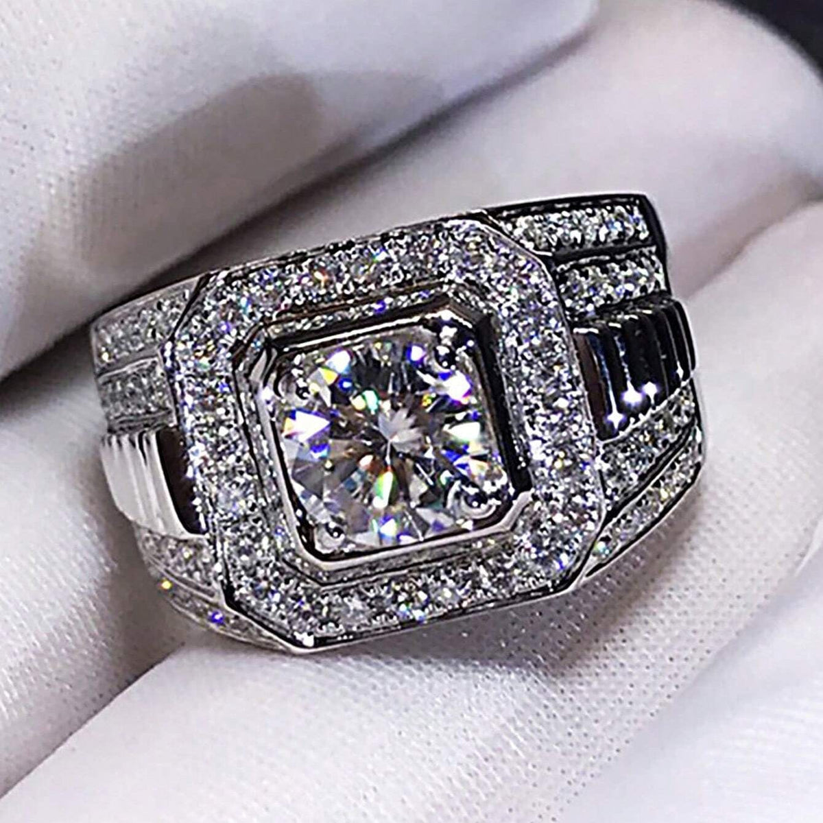 Hallmarked Silver Ring With American Diamond For Men – Zarkan