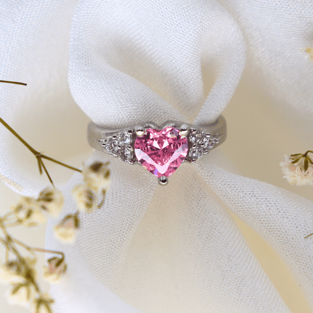 Hallmarked Silver Love Baby Pink Heart Adjustable Engagement Ring – Zarkan