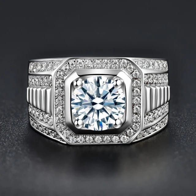 Hallmarked Elegant Silver Ring With Classic Diamond For Men – Zarkan