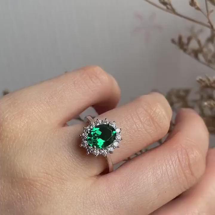 Hallmark Silver Green American Diamond Oval Shape Ring – Zarkan