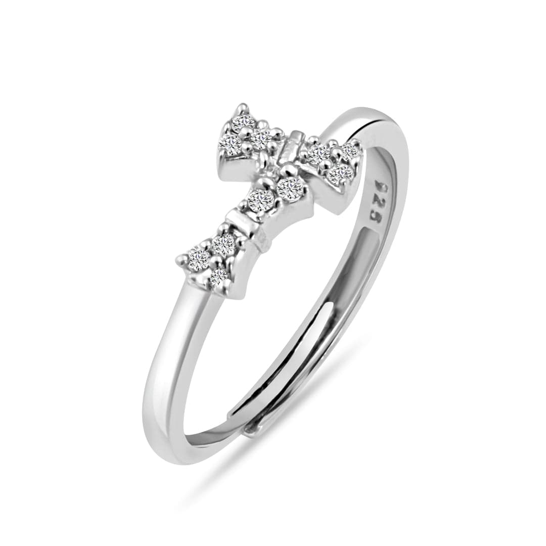 Zarkan Cute Little Diamond Bow Silver Ring