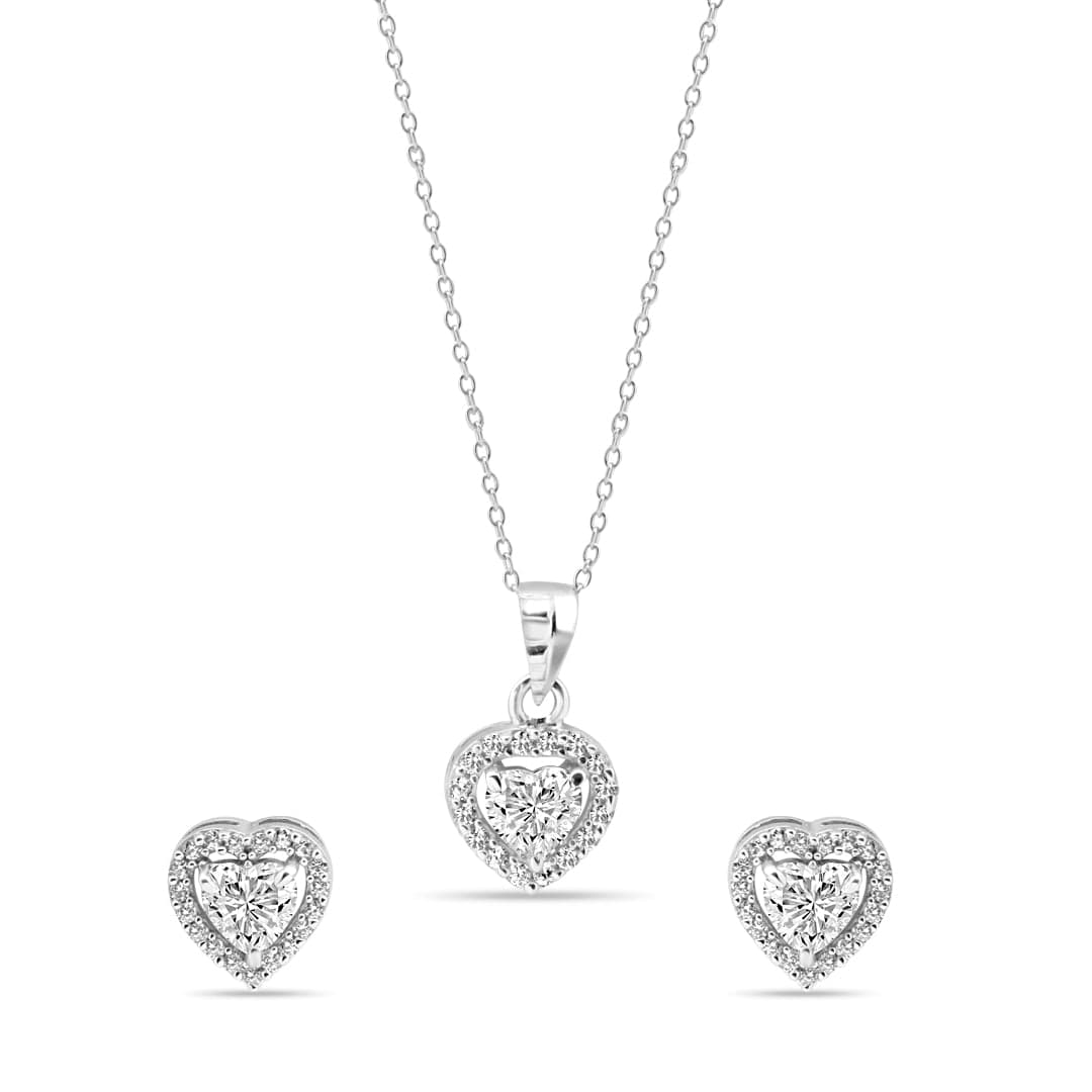 Zarkan 925 Silver Heart Jewelry Set With Link Chain