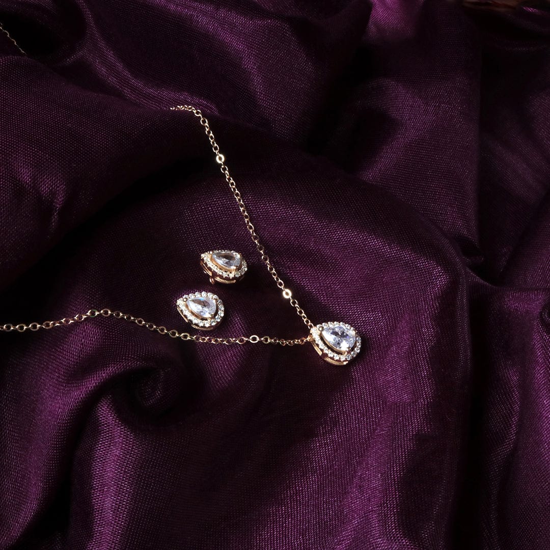Zarkan Rose Gold Water Drop Shine Jewlery Set